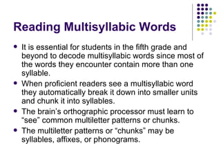 Chapter 8 Multisyllabic Word Reading Ppt | PPT