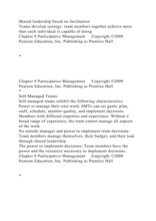 Chapter 8 Participative Management Copyright ©2009 Pea.docx