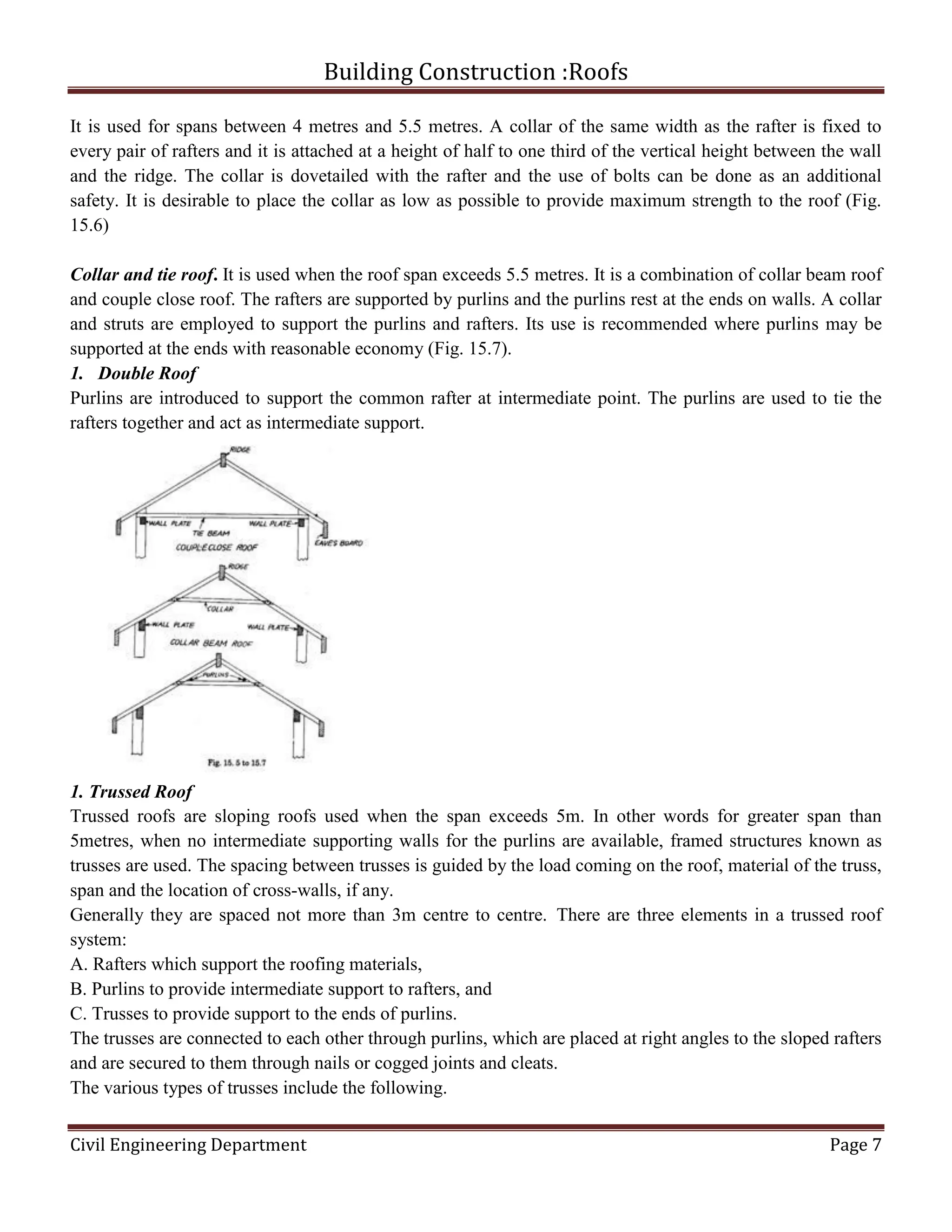 The General types of roofs are 1. Pitched/slopping roofs 2. Flat roofs ...