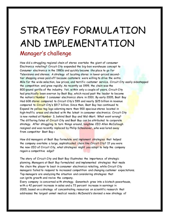 STRATEGY FORMULATION AND IMPLEMENTATION | PDF