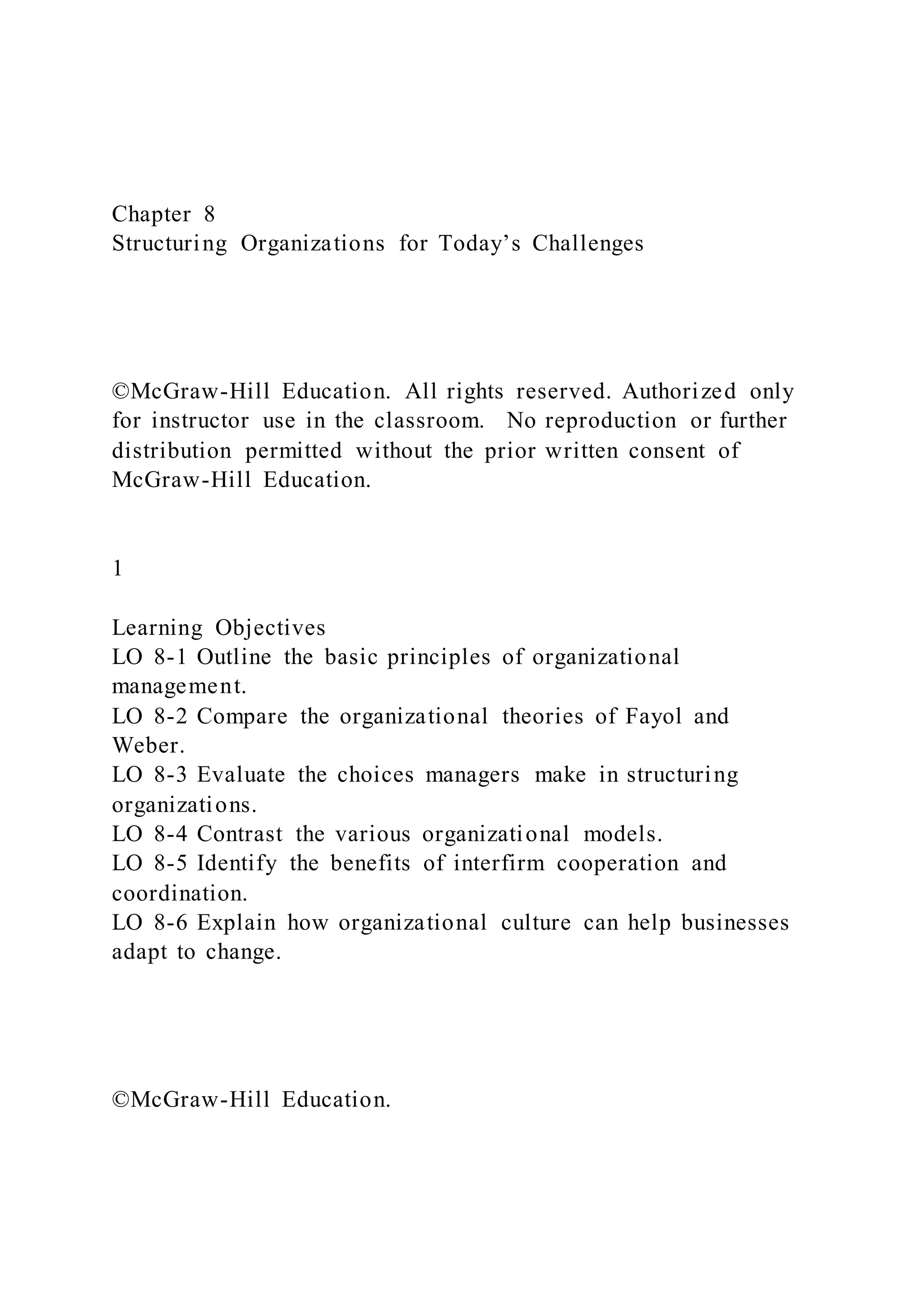 Chapter 8Structuring Organizations for Today’s Challenges | DOCX