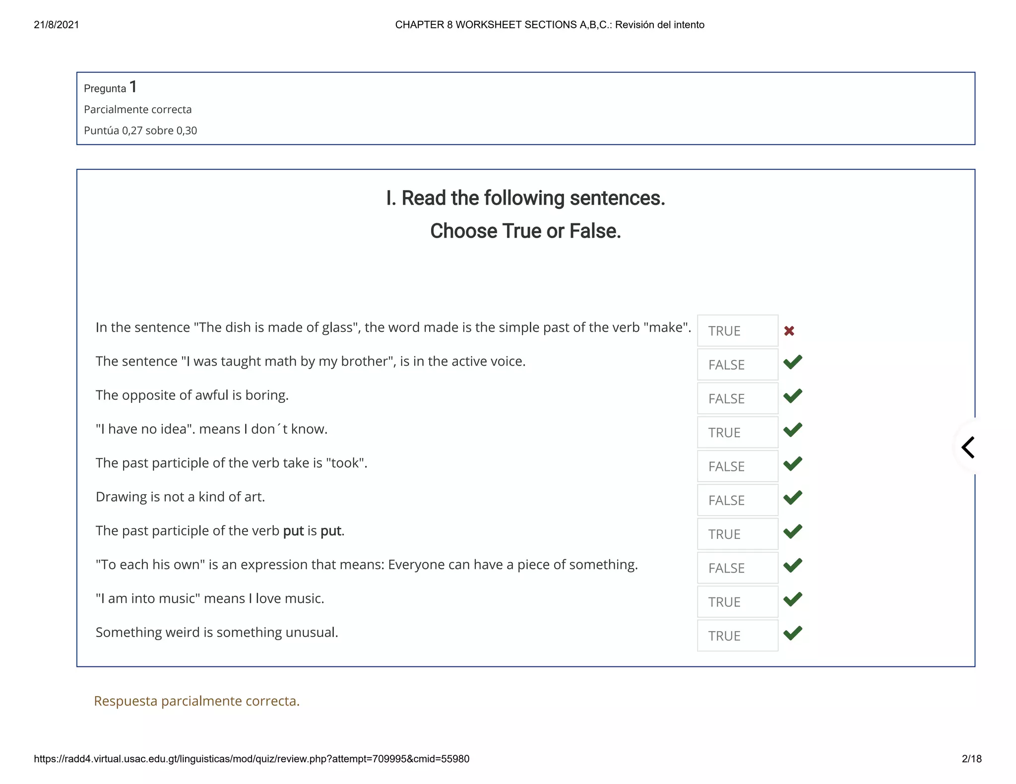 Chapter 8 worksheet sections a,b,c. revisión del intento | PPT