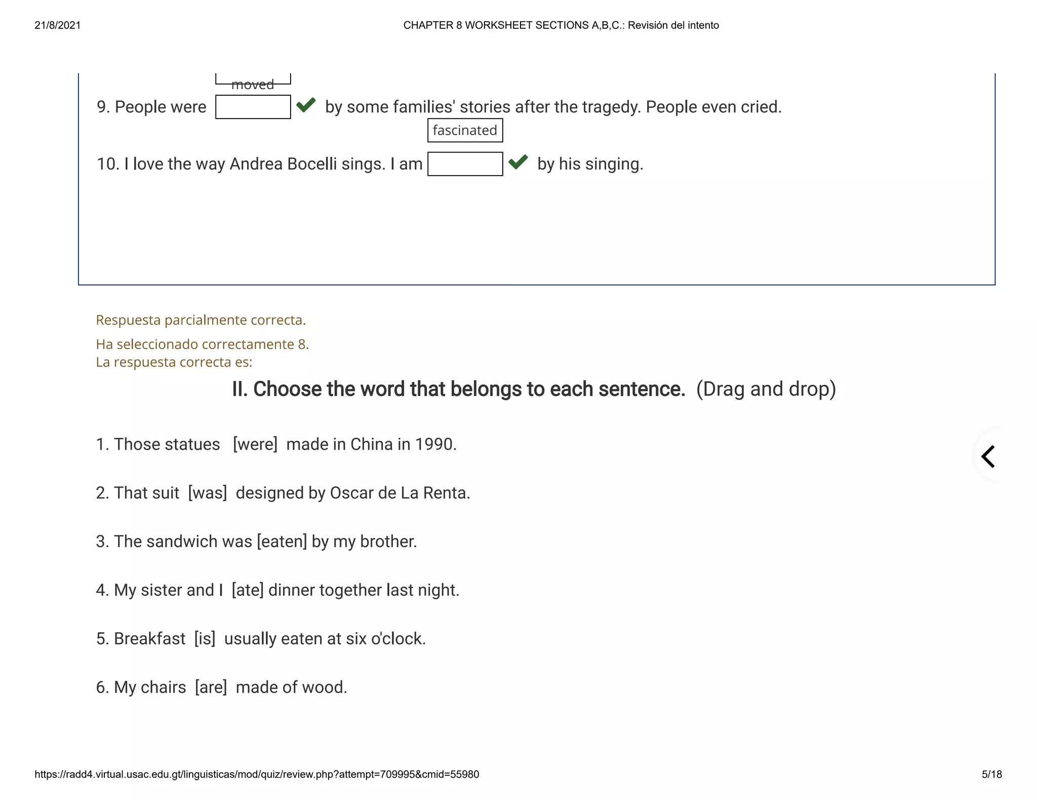 Chapter 8 worksheet sections a,b,c. revisión del intento | PPT