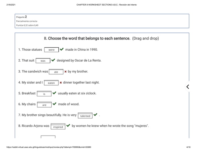 Chapter 8 worksheet sections a,b,c. revisión del intento | PPT