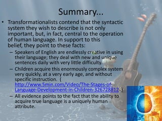 Summary - Transformational-Generative Theory | PPTX