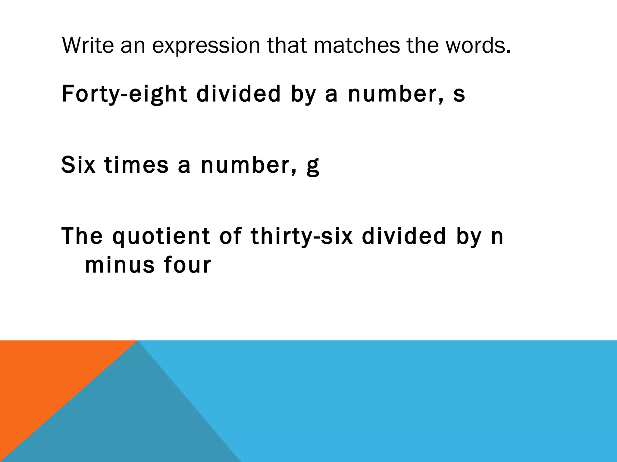 Equations, Expressions, Variables | PPT