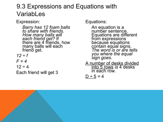 Equations, Expressions, Variables | PPT | Physics | Science