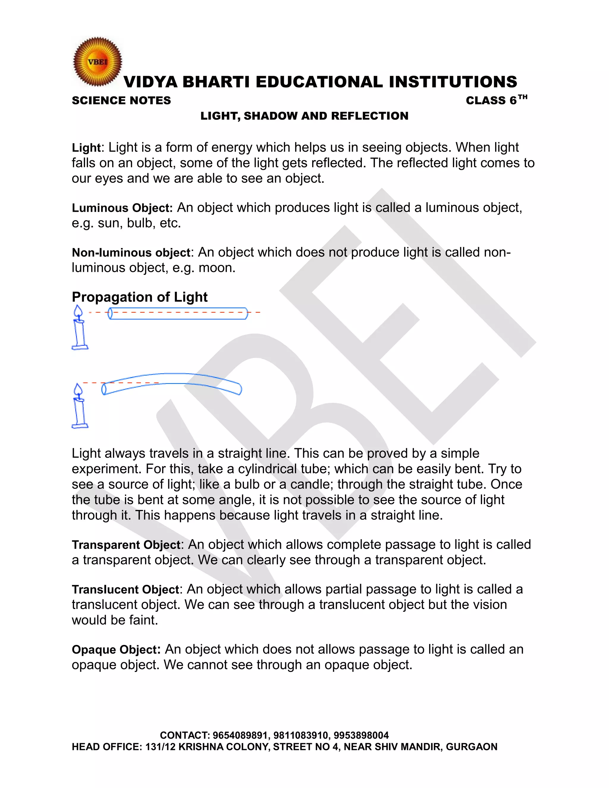Chapter 9-Light Shadow and Reflection | PDF