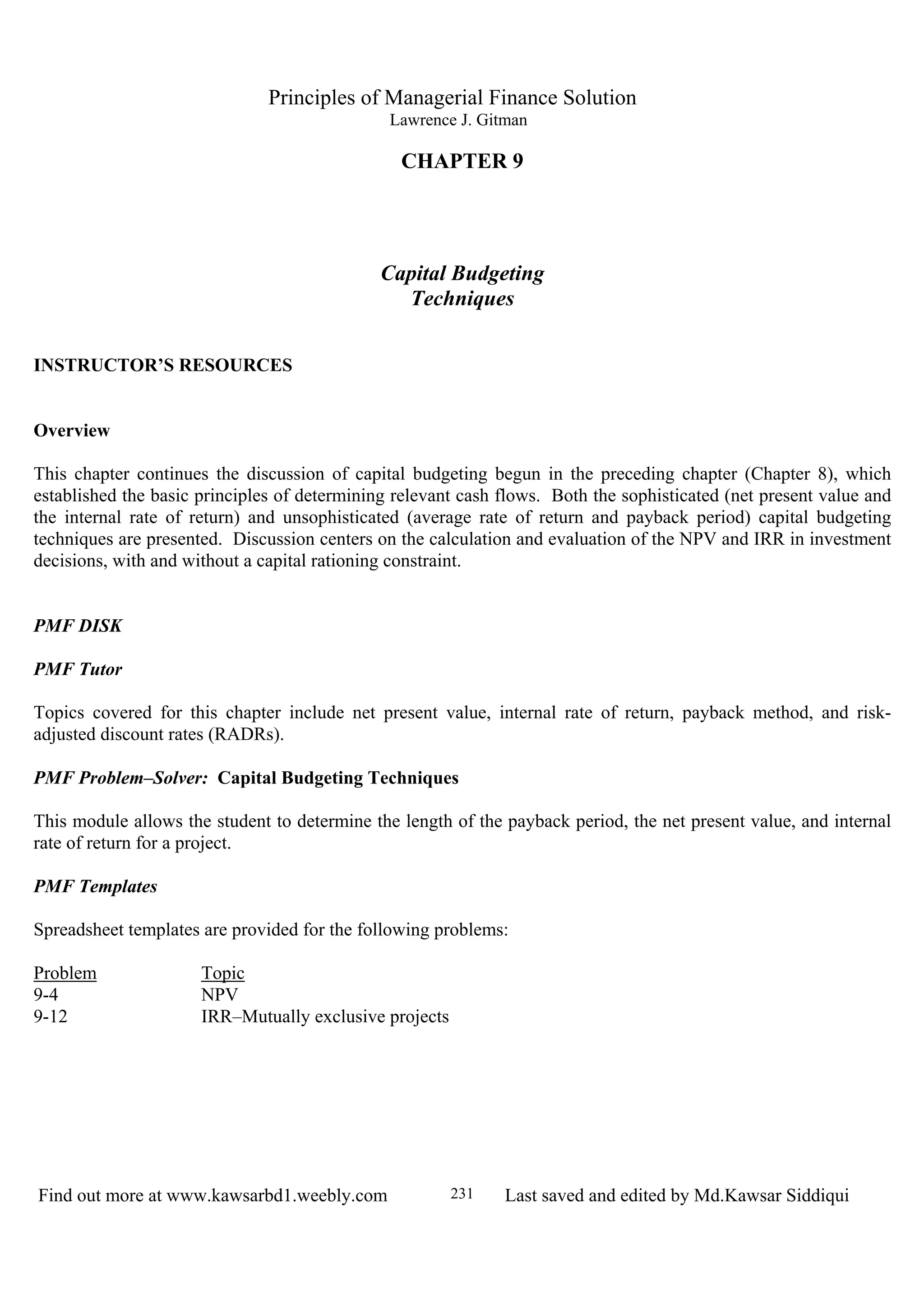 Chapter 9:Capital Budgeting Techniques | PDF