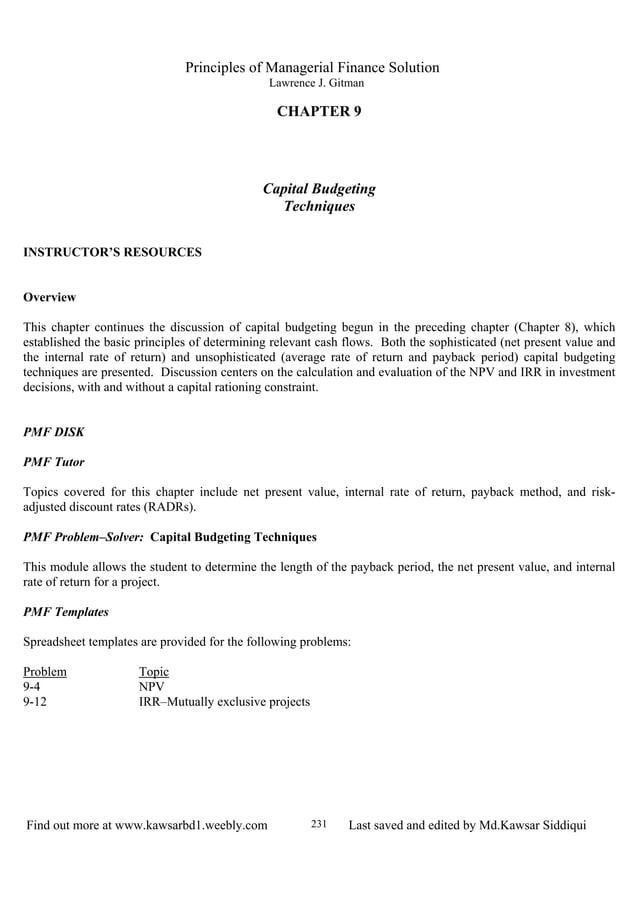 Chapter 9:Capital Budgeting Techniques | PDF | Stocks and Bonds | Personal Investing