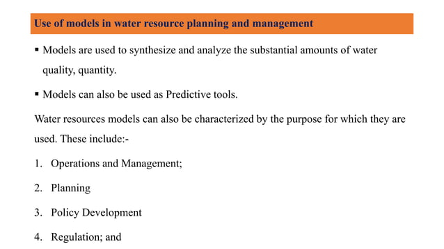 Water Resource Planning & Management Models | PPTX | Chemistry | Science