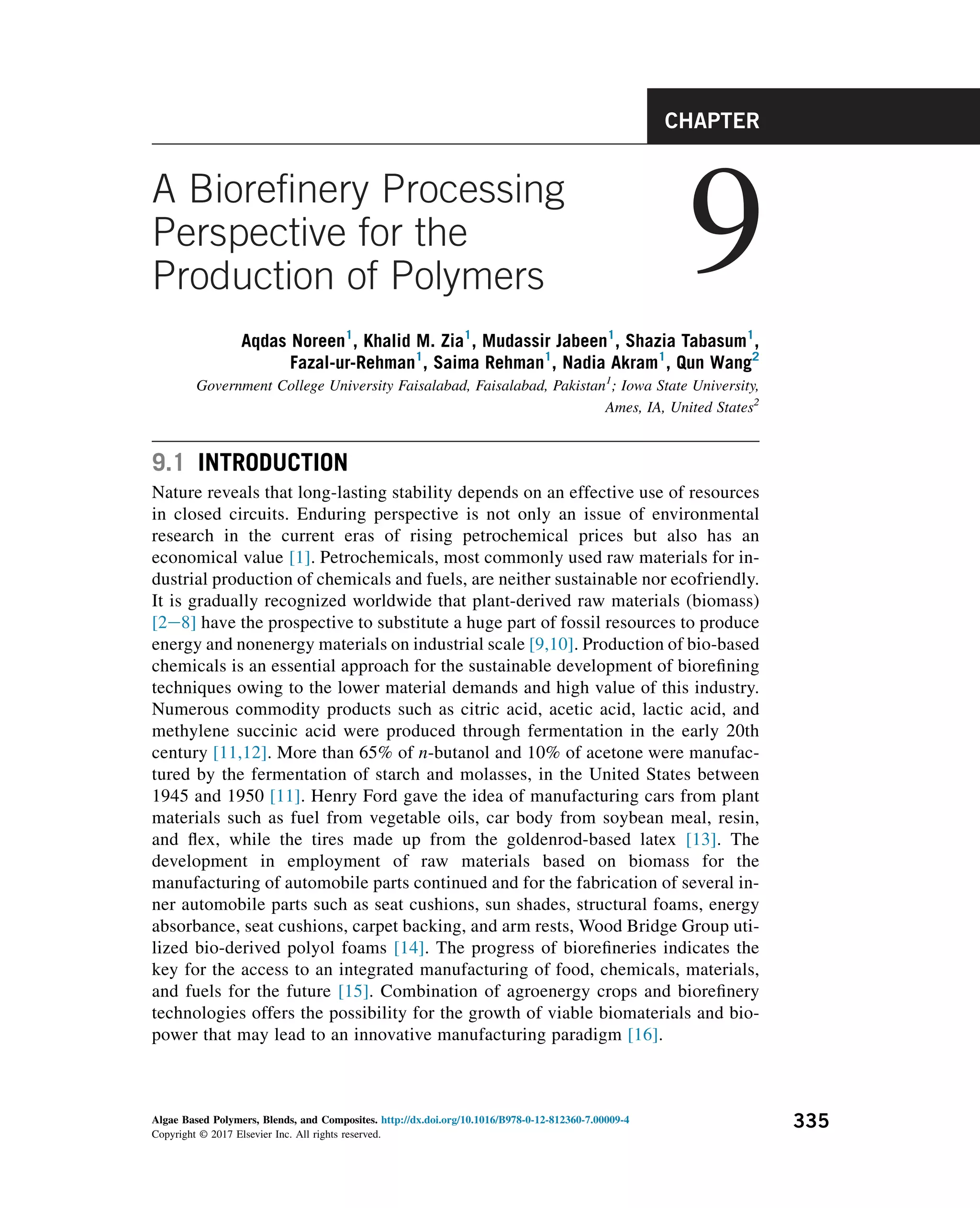 Chapter 9 a biorefinery processing polymers production | PDF | Commodities | Economy