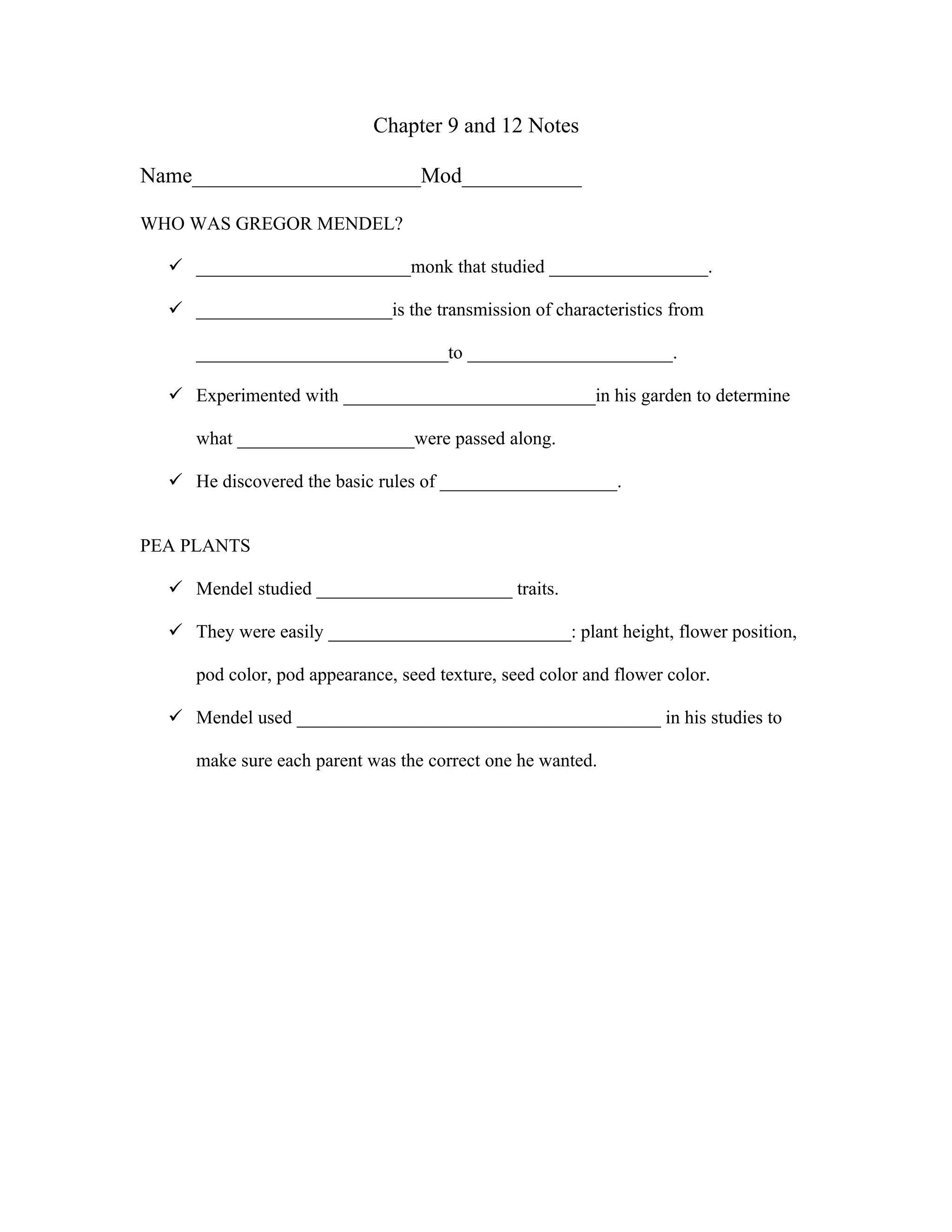 Chapter 9 And 12 Note Guide | DOC