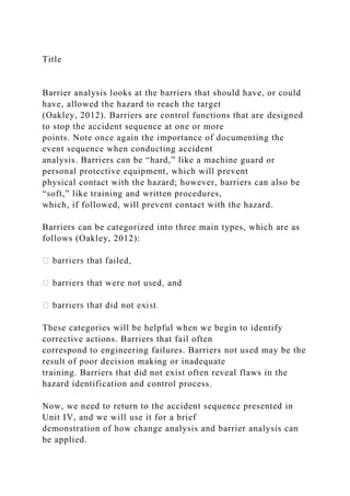 CHAPTER9 Barrier Analysis 0 ne of the most important p.docx