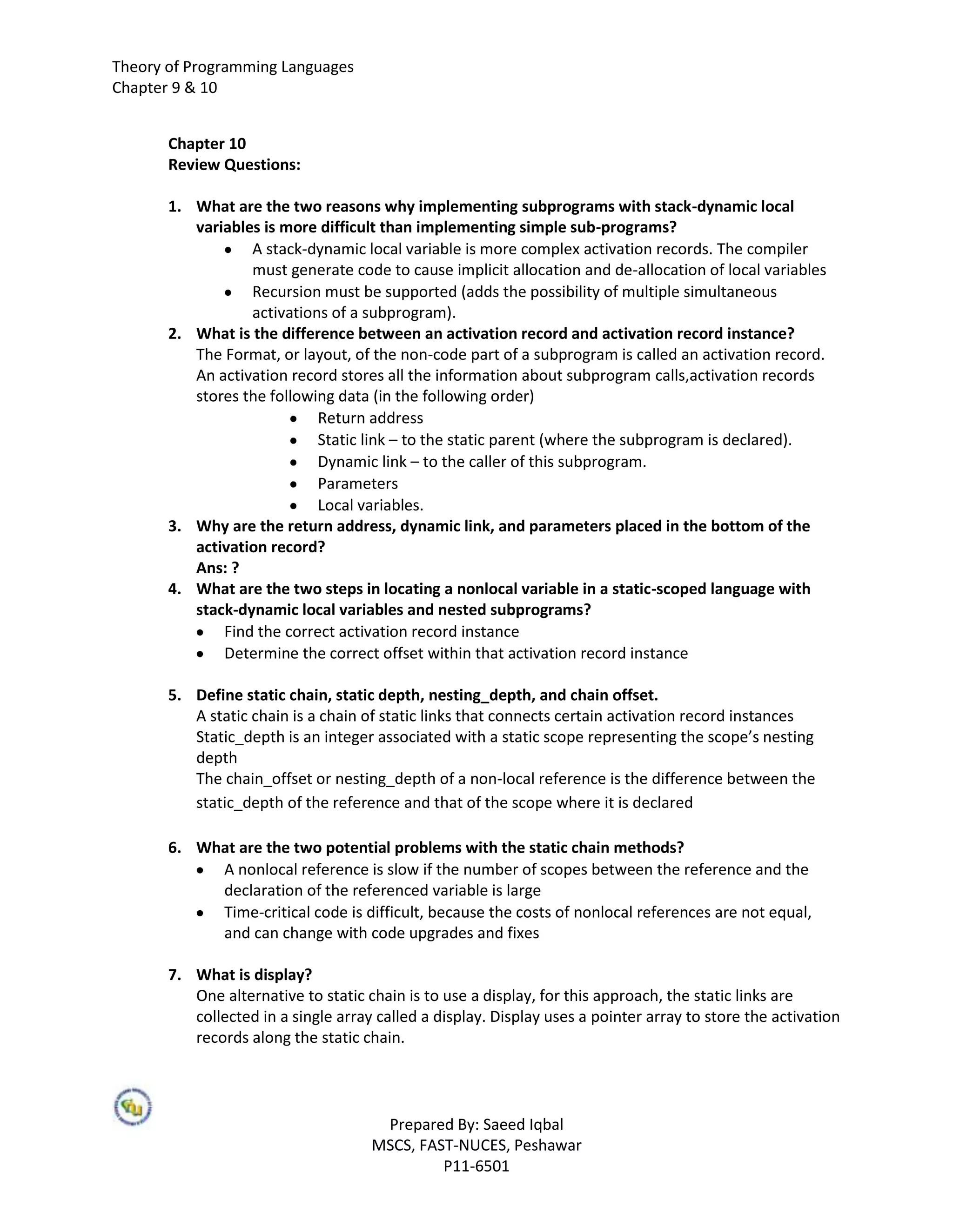 Chapter 9 & chapter 10 solutions | DOCX