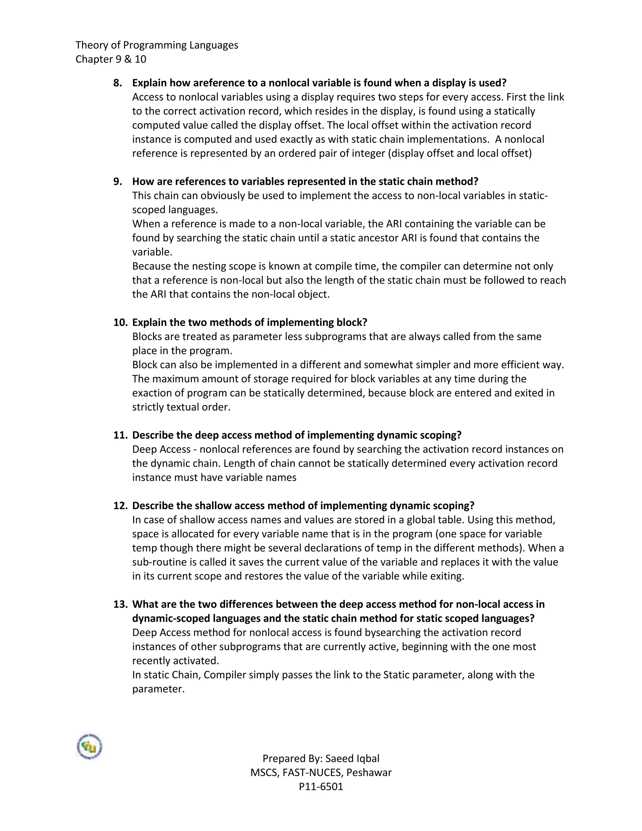 Chapter 9 & chapter 10 solutions | DOCX