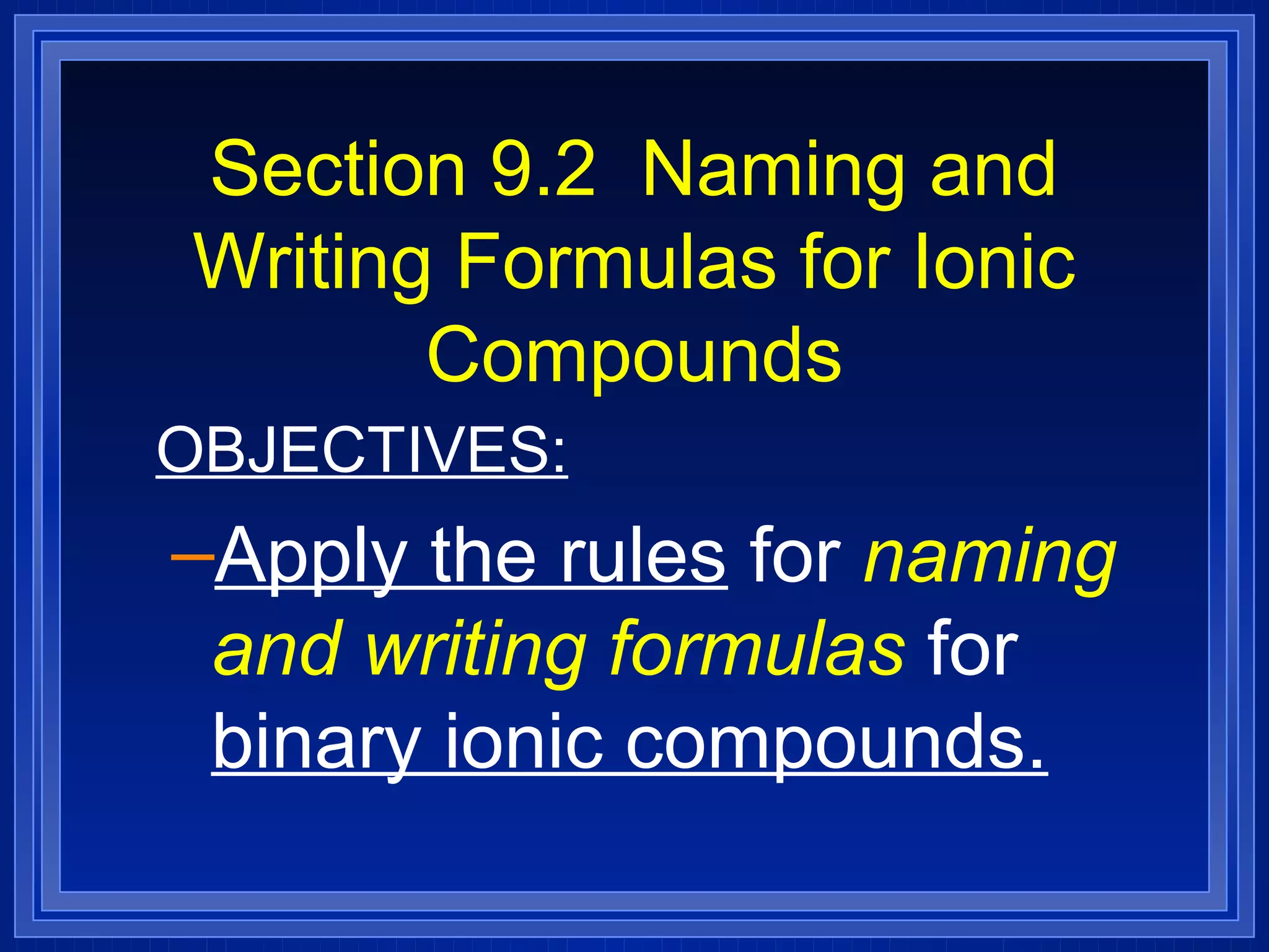 Chemistry - Chp 9 - Chemical Names and Formulas - PowerPoint | PPT