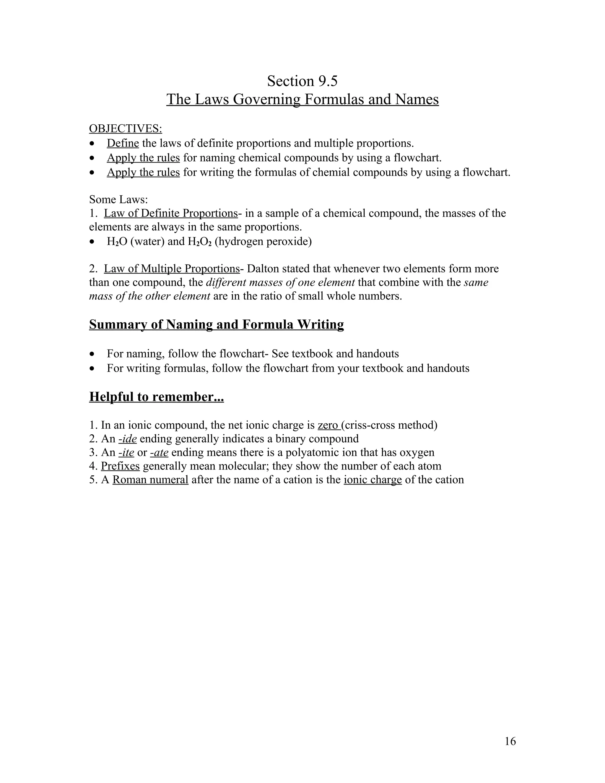 Chemistry - Chp 9 - Chemical Names and Formulas - Notes | PDF