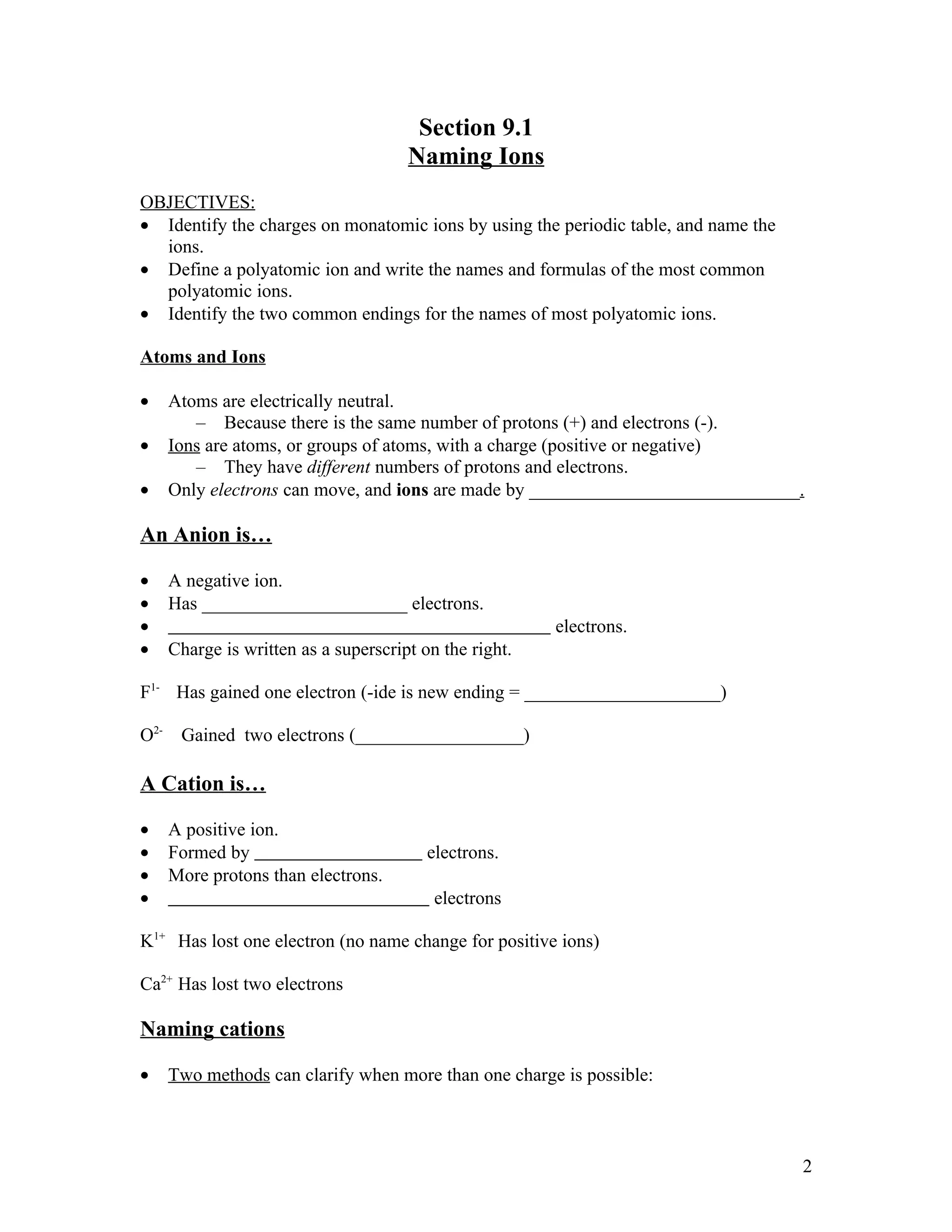 Chemistry - Chp 9 - Chemical Names and Formulas - Notes | PDF