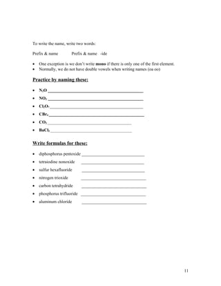 Chemistry - Chp 9 - Chemical Names and Formulas - Notes | PDF