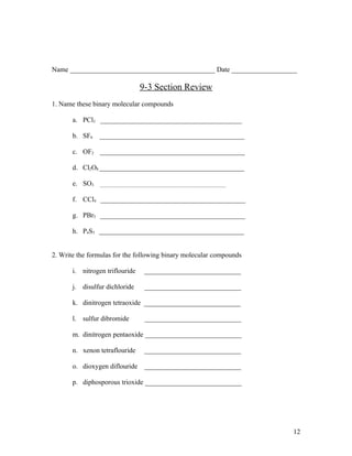 Chemistry - Chp 9 - Chemical Names and Formulas - Notes | PDF
