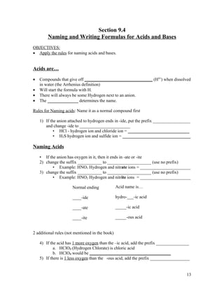 Chemistry - Chp 9 - Chemical Names and Formulas - Notes | PDF