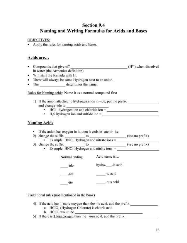 Chemistry - Chp 9 - Chemical Names and Formulas - Notes | PDF