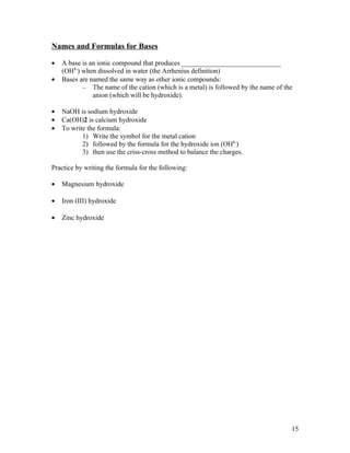 Chemistry - Chp 9 - Chemical Names and Formulas - Notes | PDF