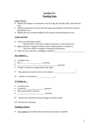 Chemistry - Chp 9 - Chemical Names and Formulas - Notes | PDF