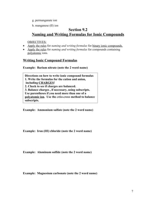 Chemistry - Chp 9 - Chemical Names and Formulas - Notes | PDF