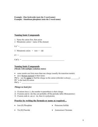 Chemistry - Chp 9 - Chemical Names and Formulas - Notes | PDF