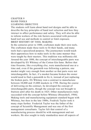 CHAPTER 9HAND TOOLSLEARNING OBJECTIVEThe students will learn.docx