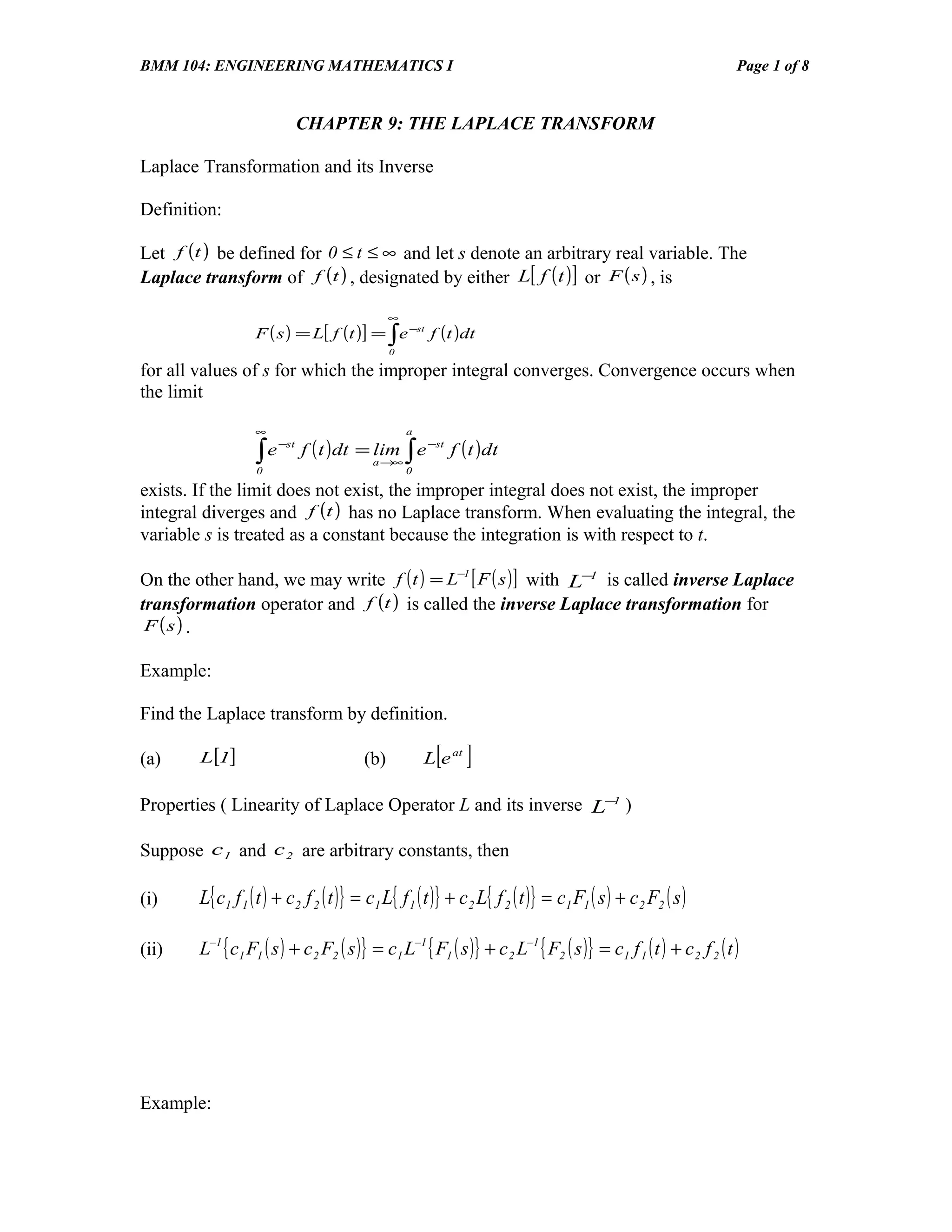 Chapter 9(laplace transform) | PDF