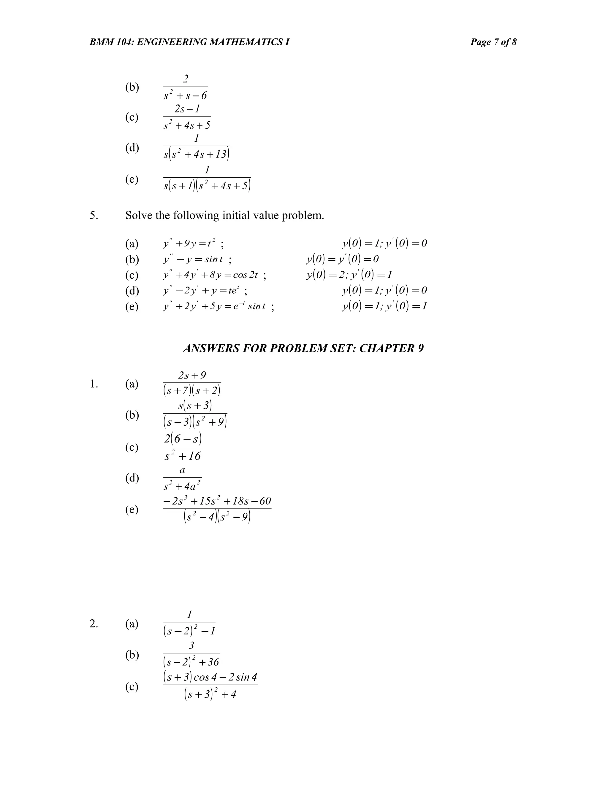 Chapter 9(laplace transform) | PDF