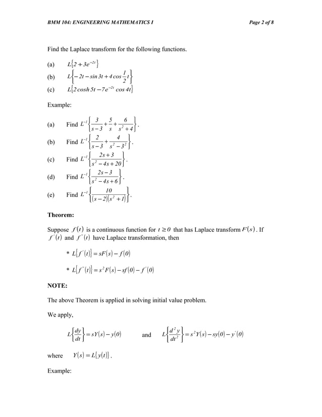 Chapter 9(laplace transform) | PDF