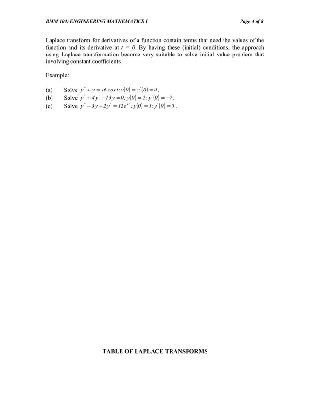 Chapter 9(laplace transform) | PDF