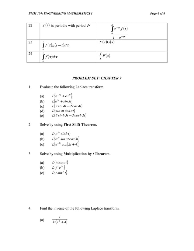 Chapter 9(laplace transform) | PDF