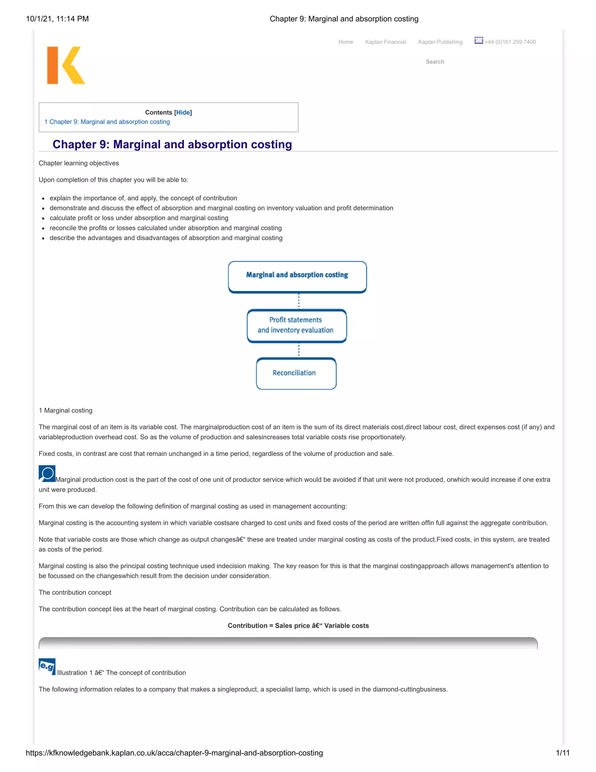 Chapter 9 marginal and absorption costing | PDF