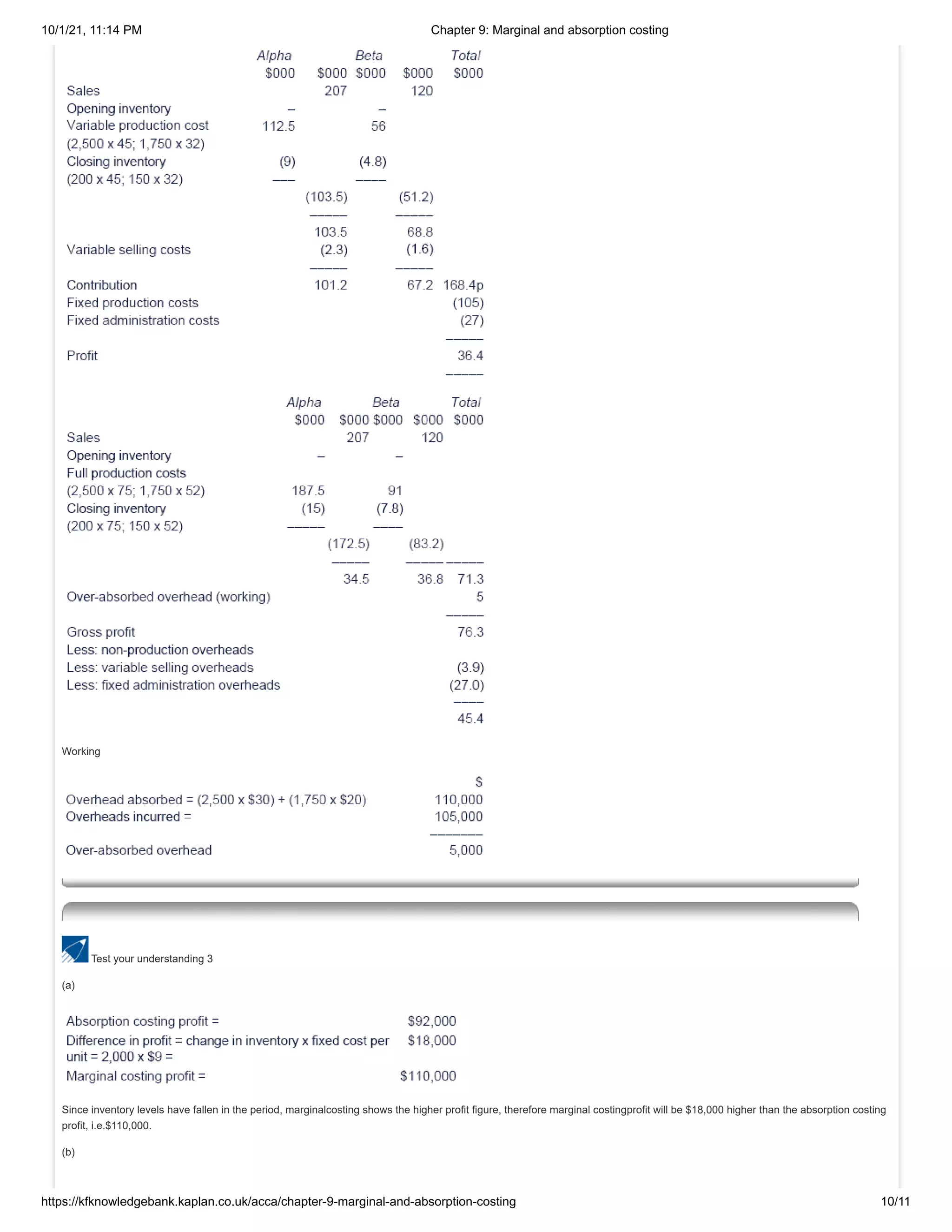 Chapter 9 marginal and absorption costing | PDF