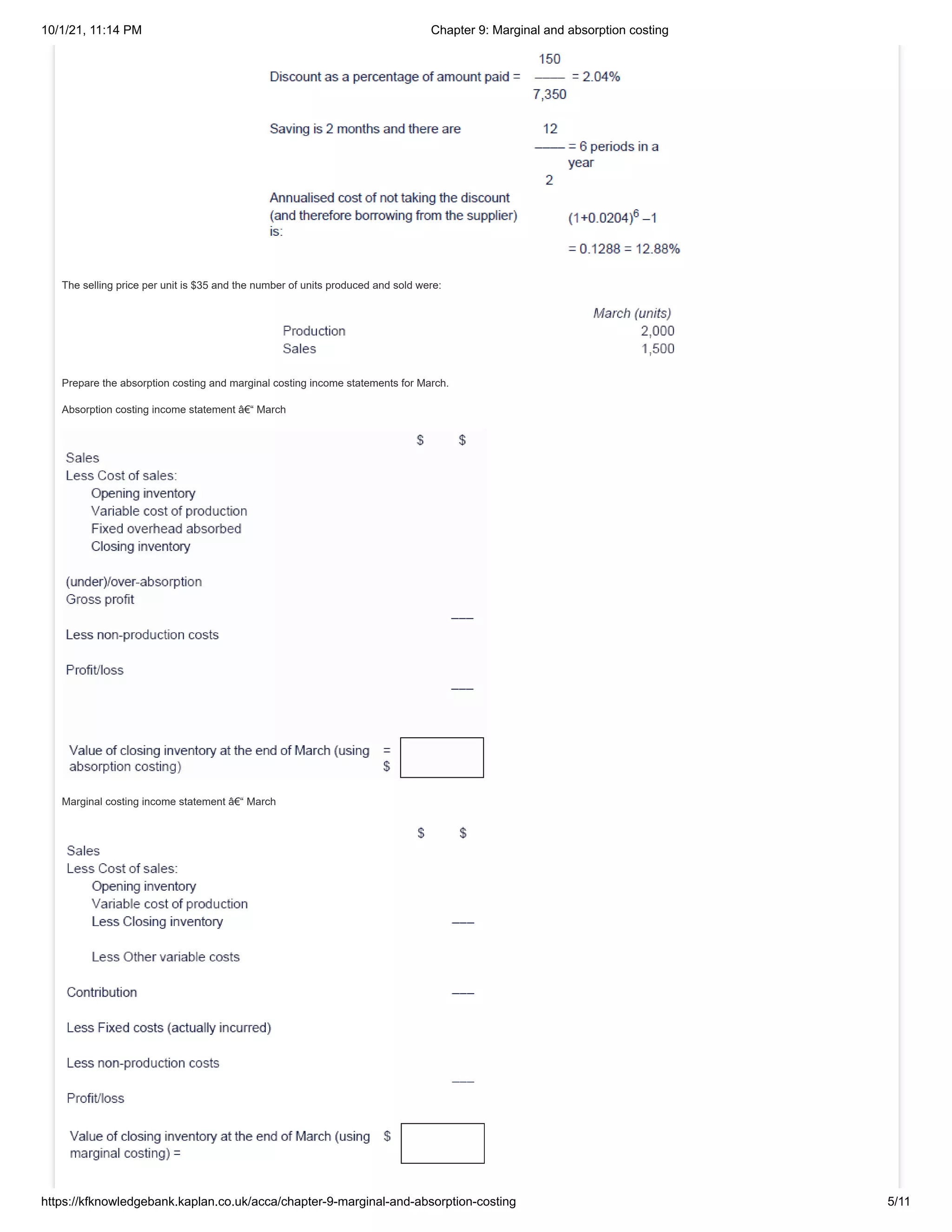 Chapter 9 marginal and absorption costing | PDF