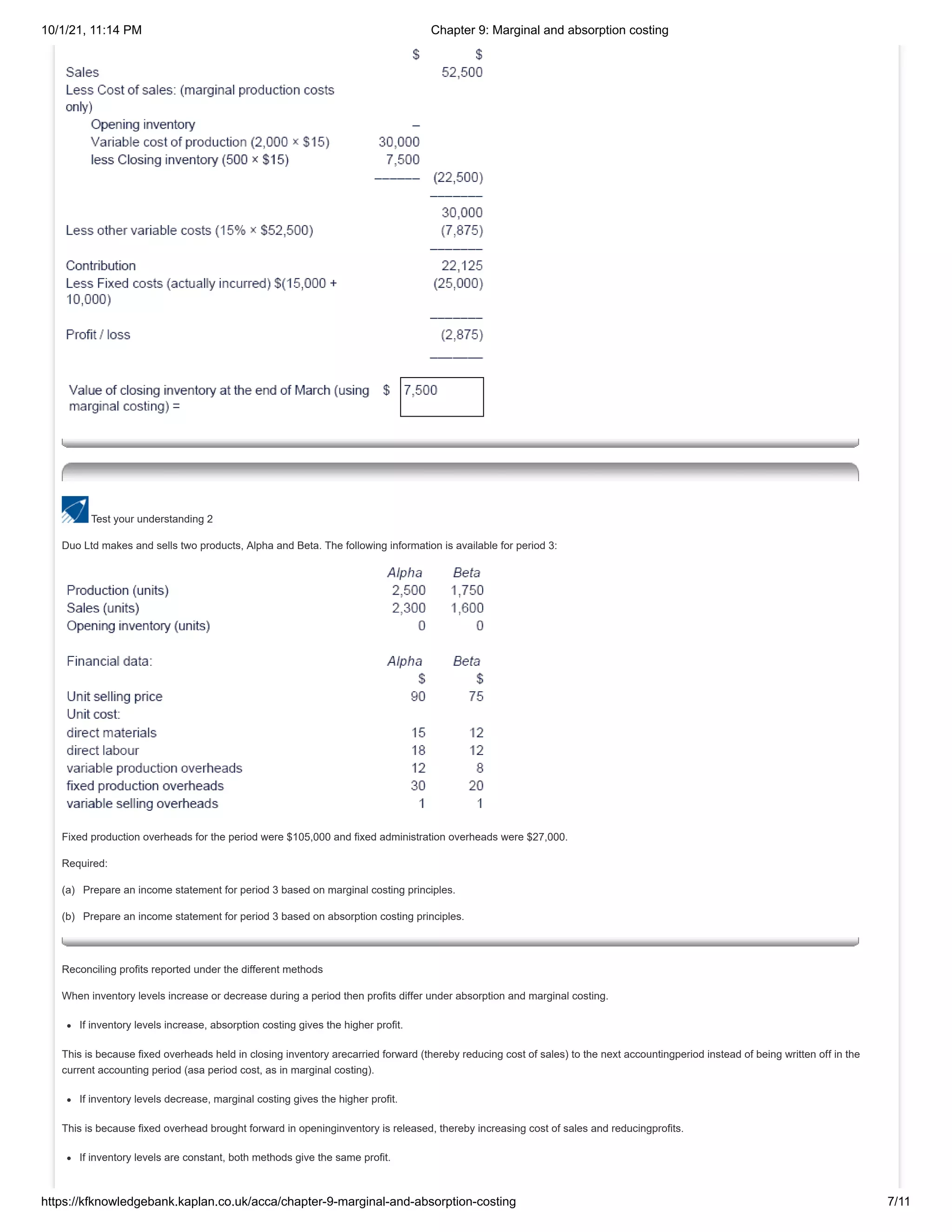 Chapter 9 marginal and absorption costing | PDF