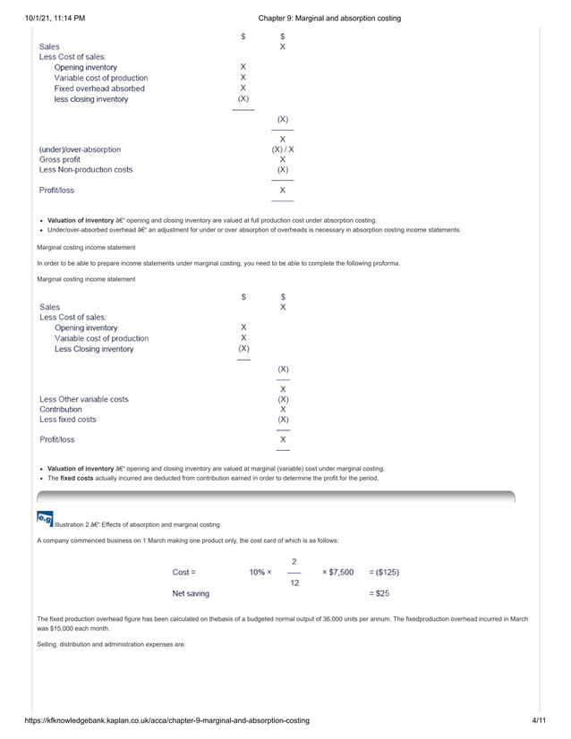 Chapter 9 marginal and absorption costing | PDF