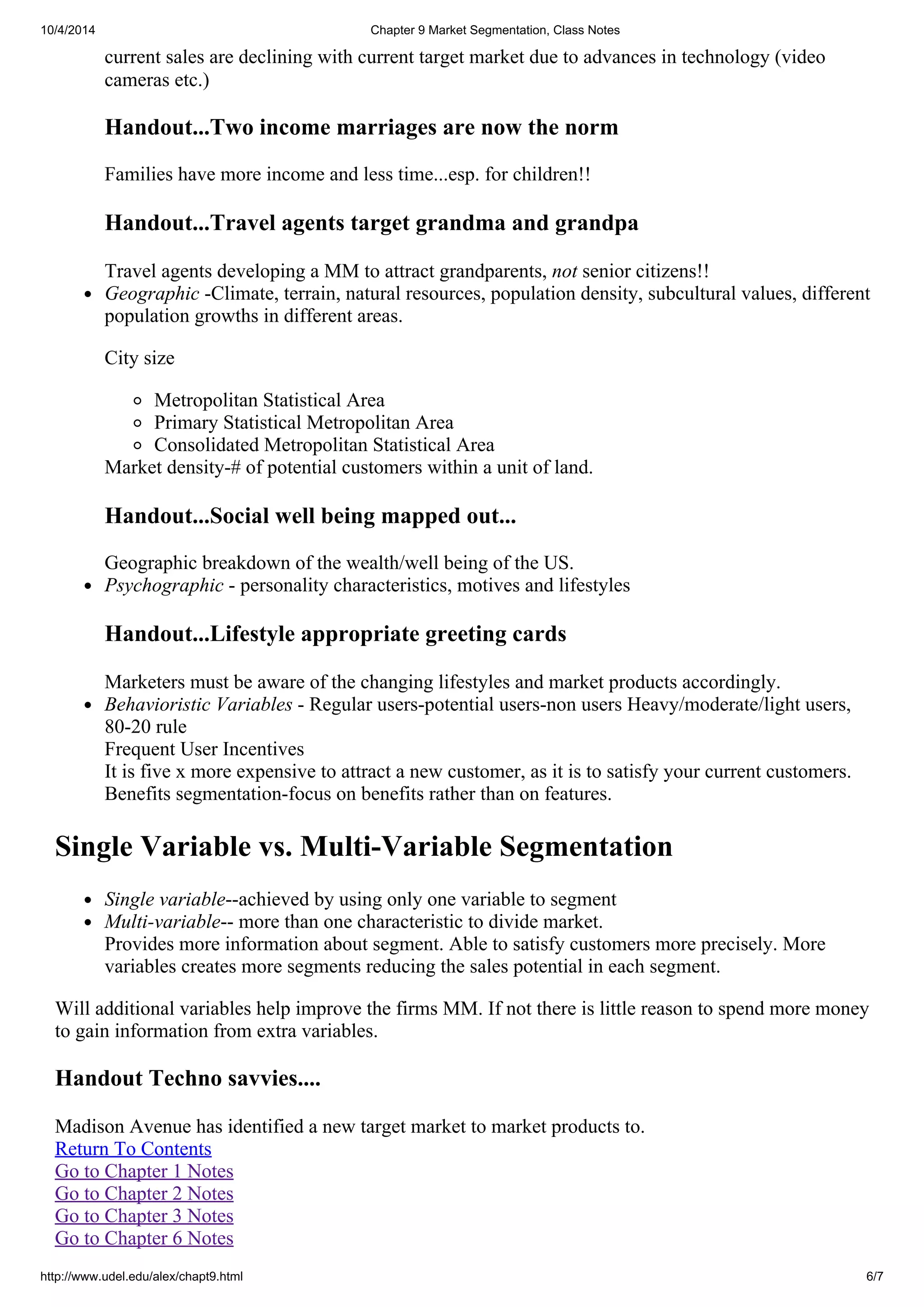 Chapter 9 market segmentation, class notes | PDF