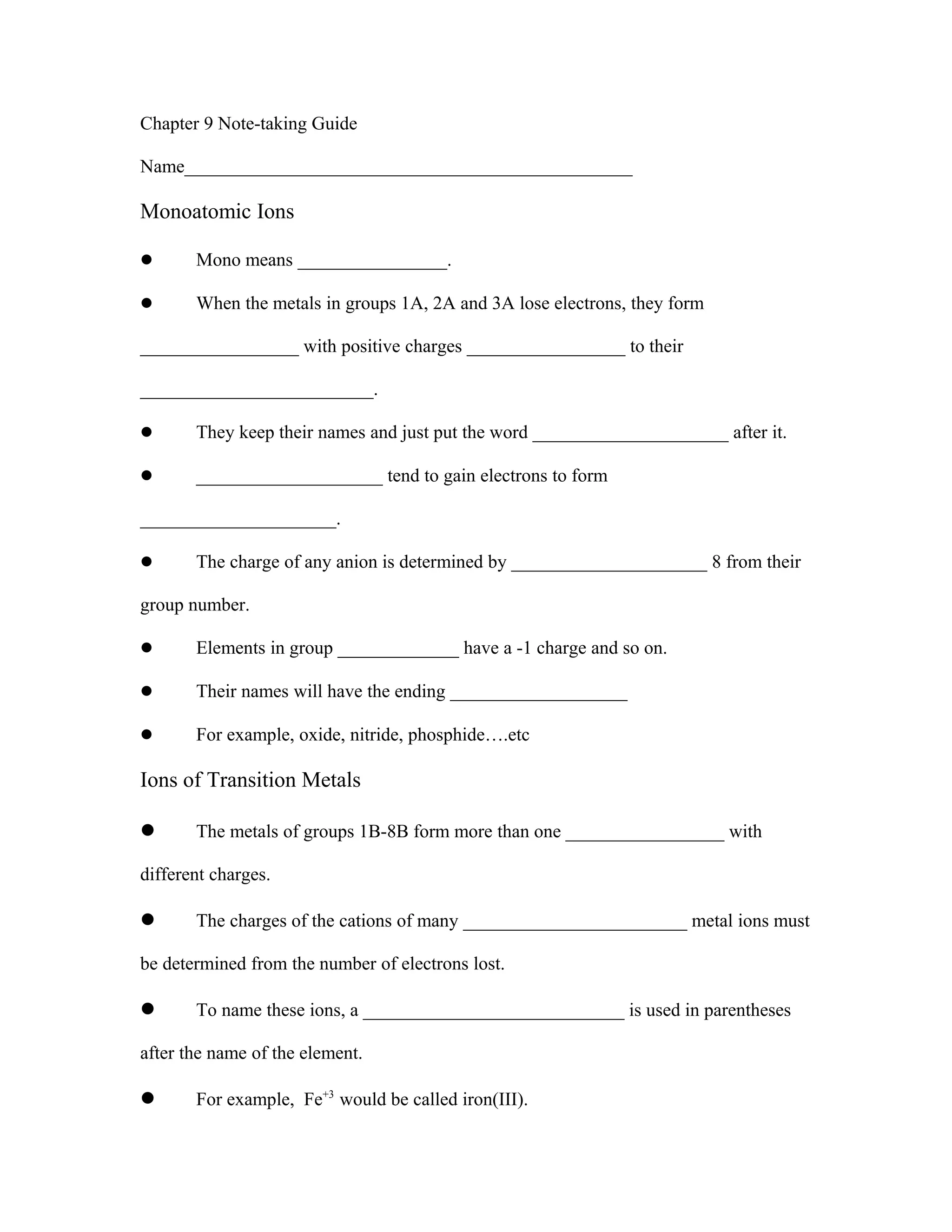 Chapter 9 note taking guide | DOC