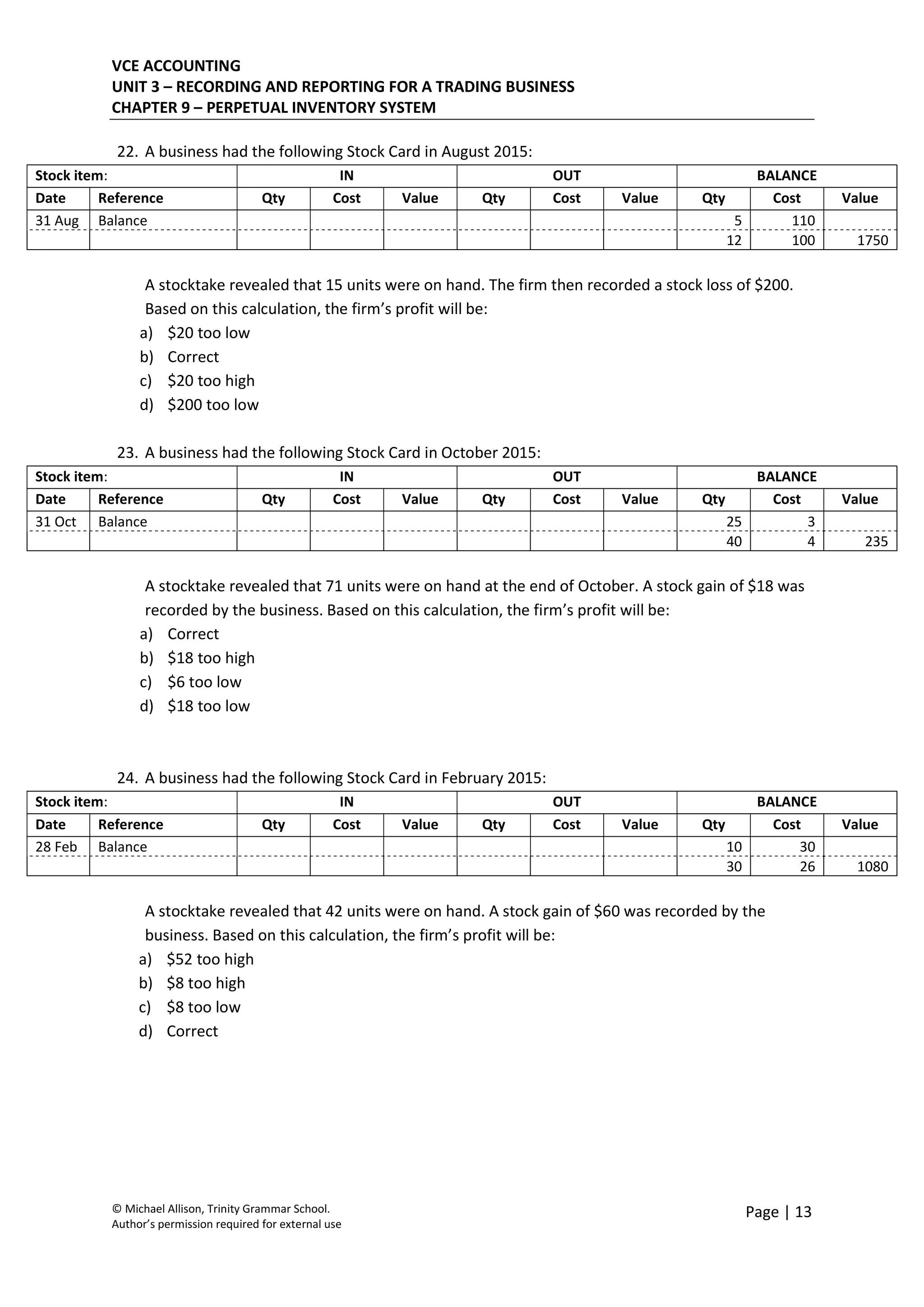Chapter 9 Perpetual Inventory System – Test | PDF