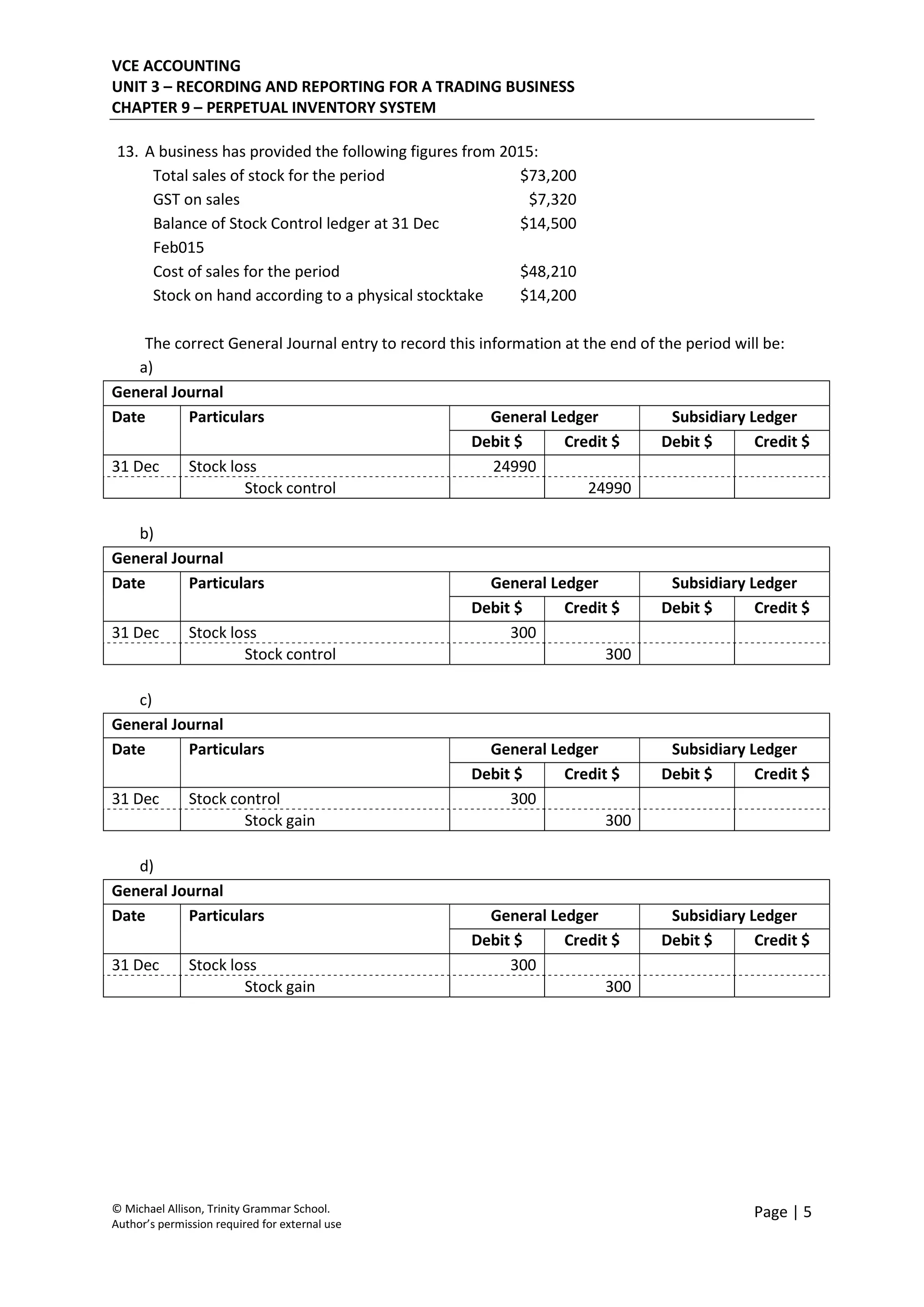 Chapter 9 Perpetual Inventory System – Test | PDF