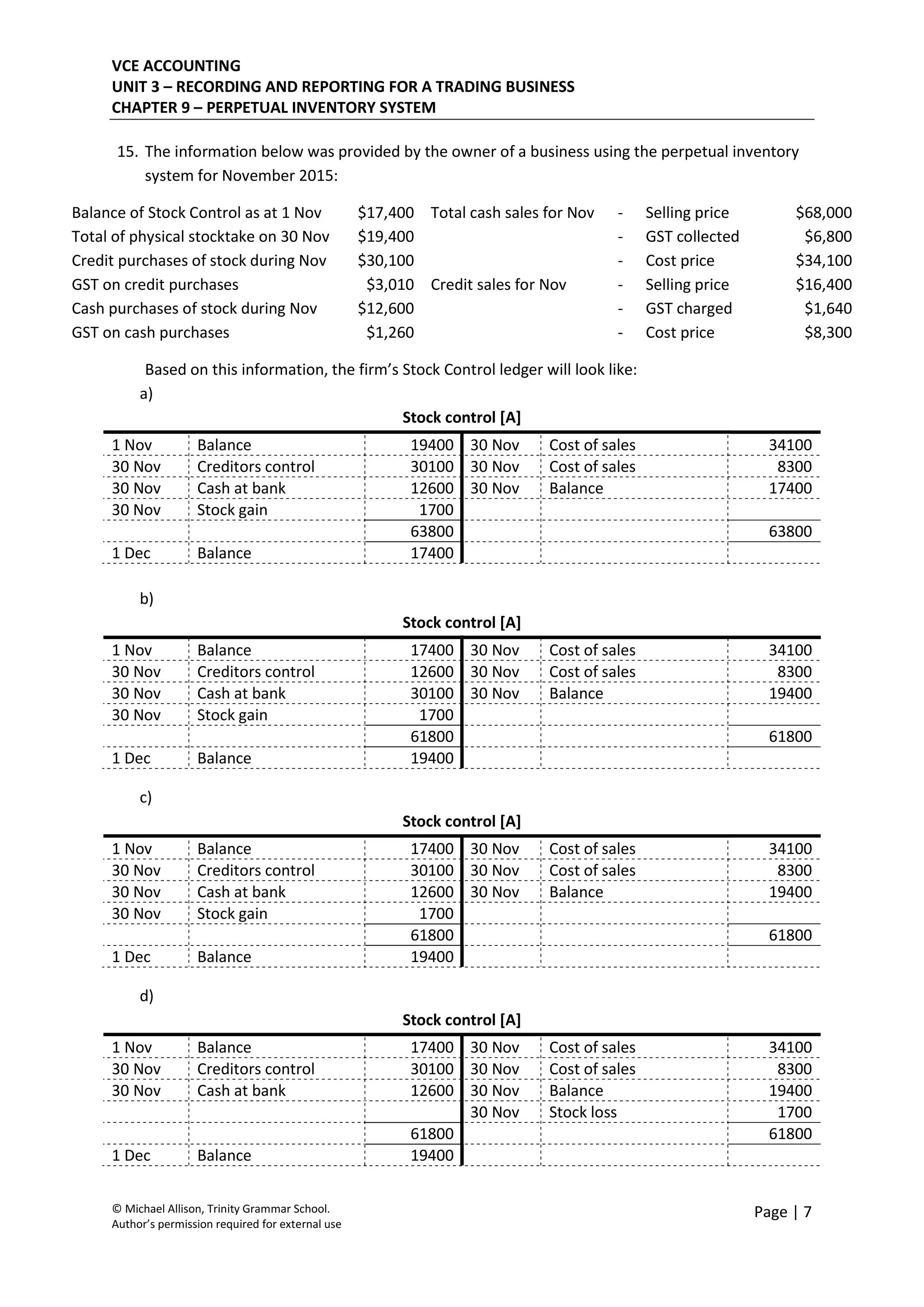 Chapter 9 Perpetual Inventory System – Test | PDF