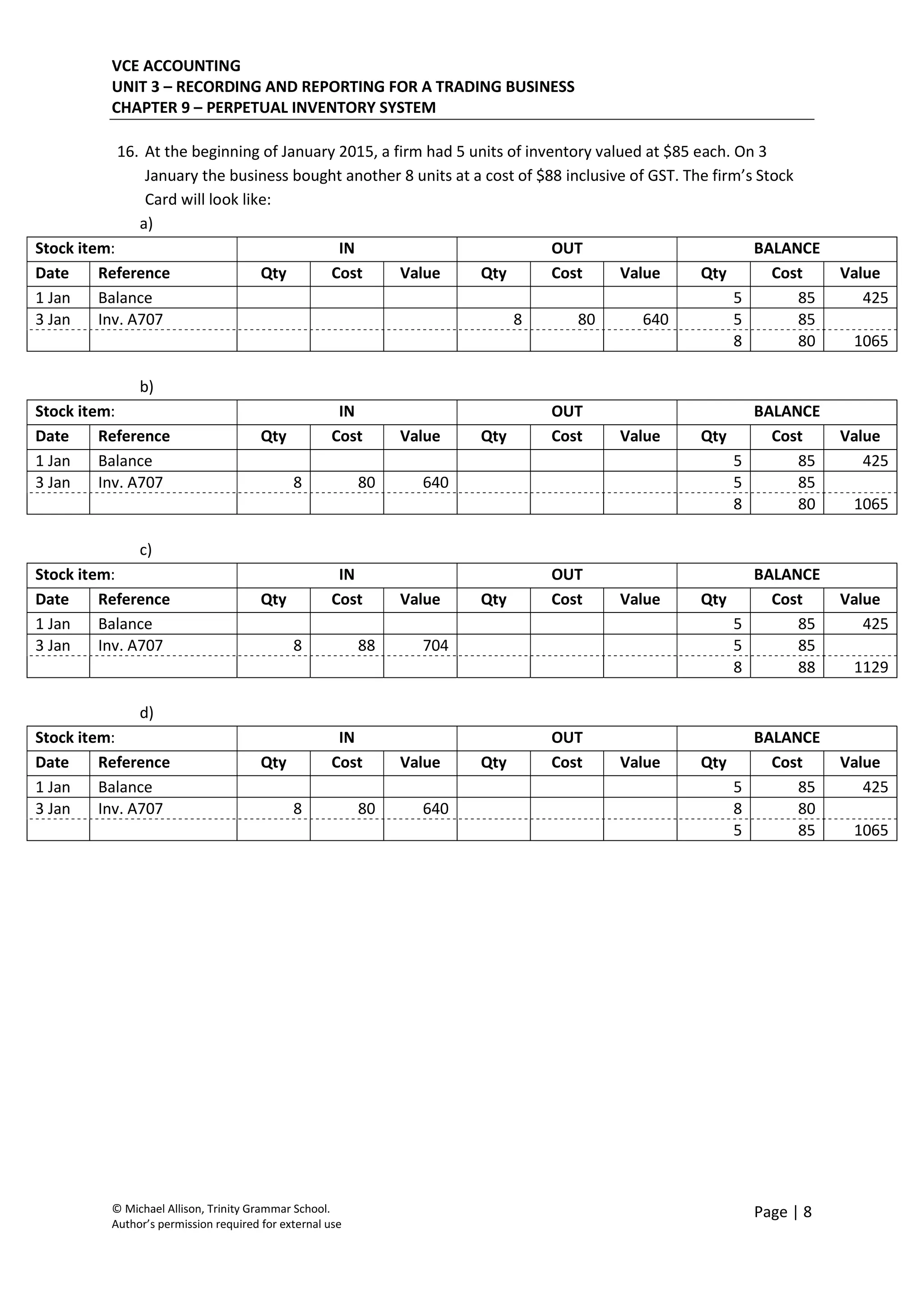 Chapter 9 Perpetual Inventory System – Test | PDF