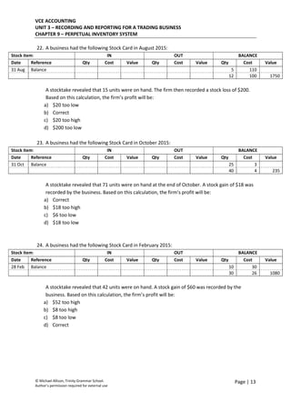 Chapter 9 Perpetual Inventory System – Test | PDF