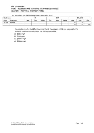 Chapter 9 Perpetual Inventory System – Test | PDF